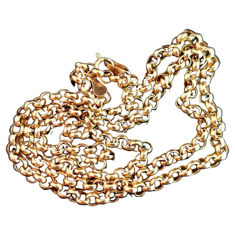 Vintage 9k Yellow Gold Belcher Link Chain Necklace at 1stDibs
