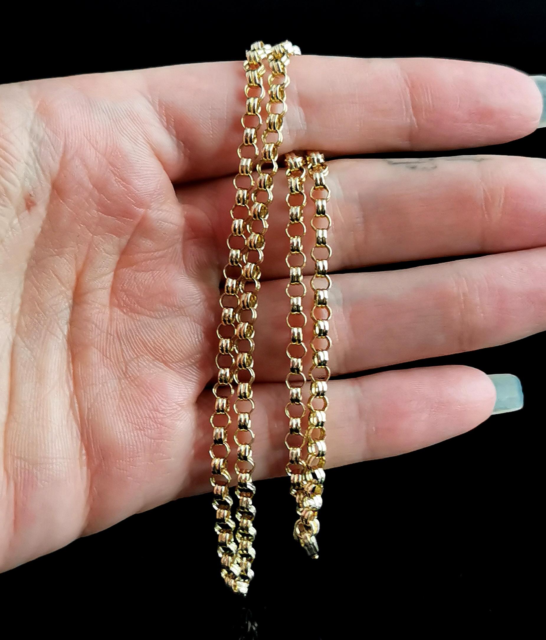 Vintage 9k Yellow Gold Rolo Link Chain Necklace, C1990s For Sale at 1stDibs