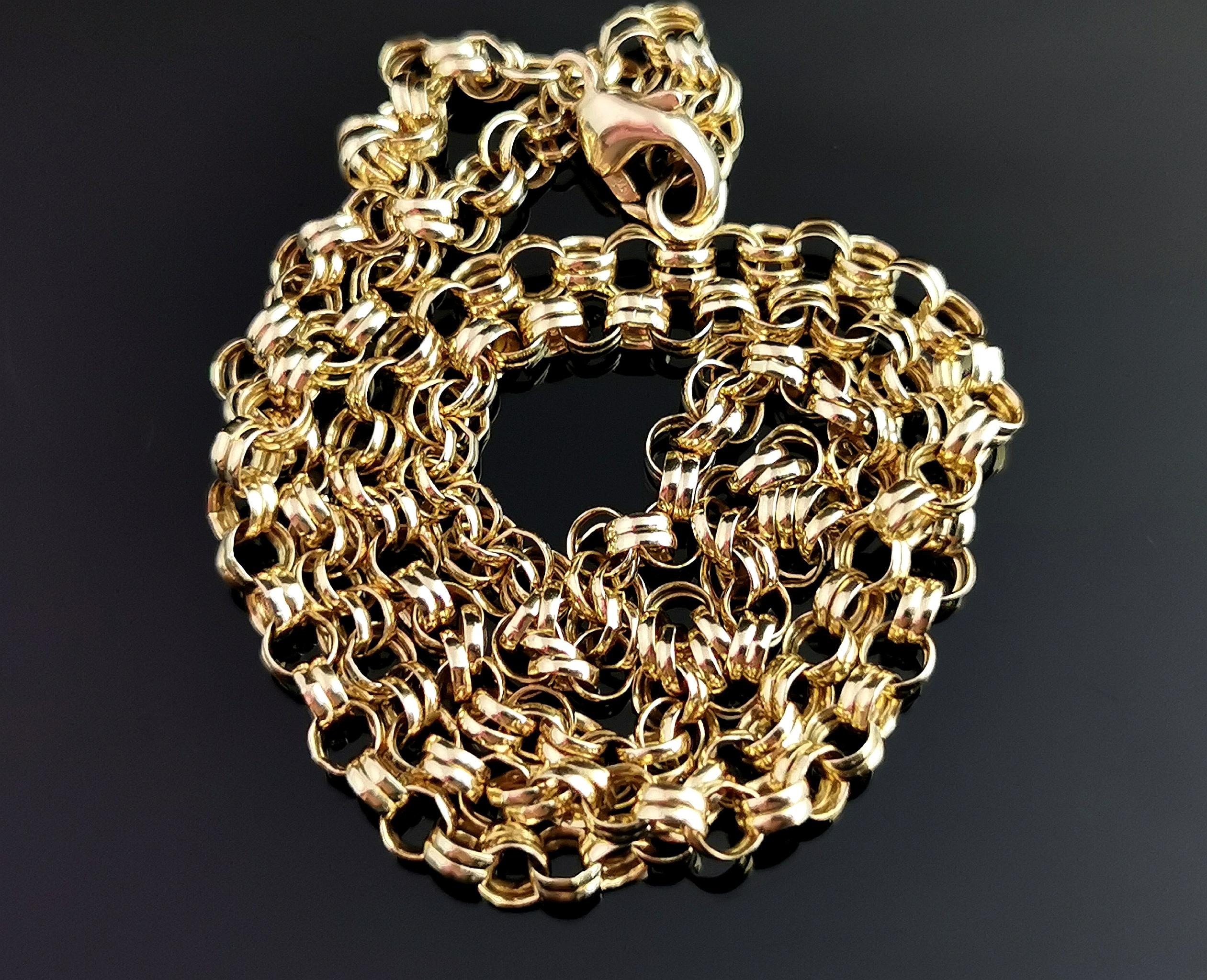 Vintage 9k Yellow Gold Rolo Link Chain Necklace, C1990s For Sale at 1stDibs