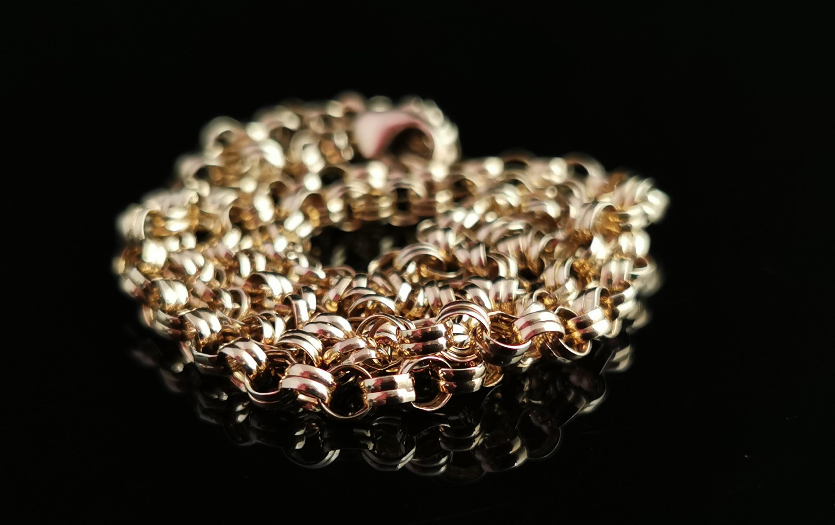 Vintage 9k Yellow Gold Rolo Link Chain Necklace, C1990s For Sale at 1stDibs