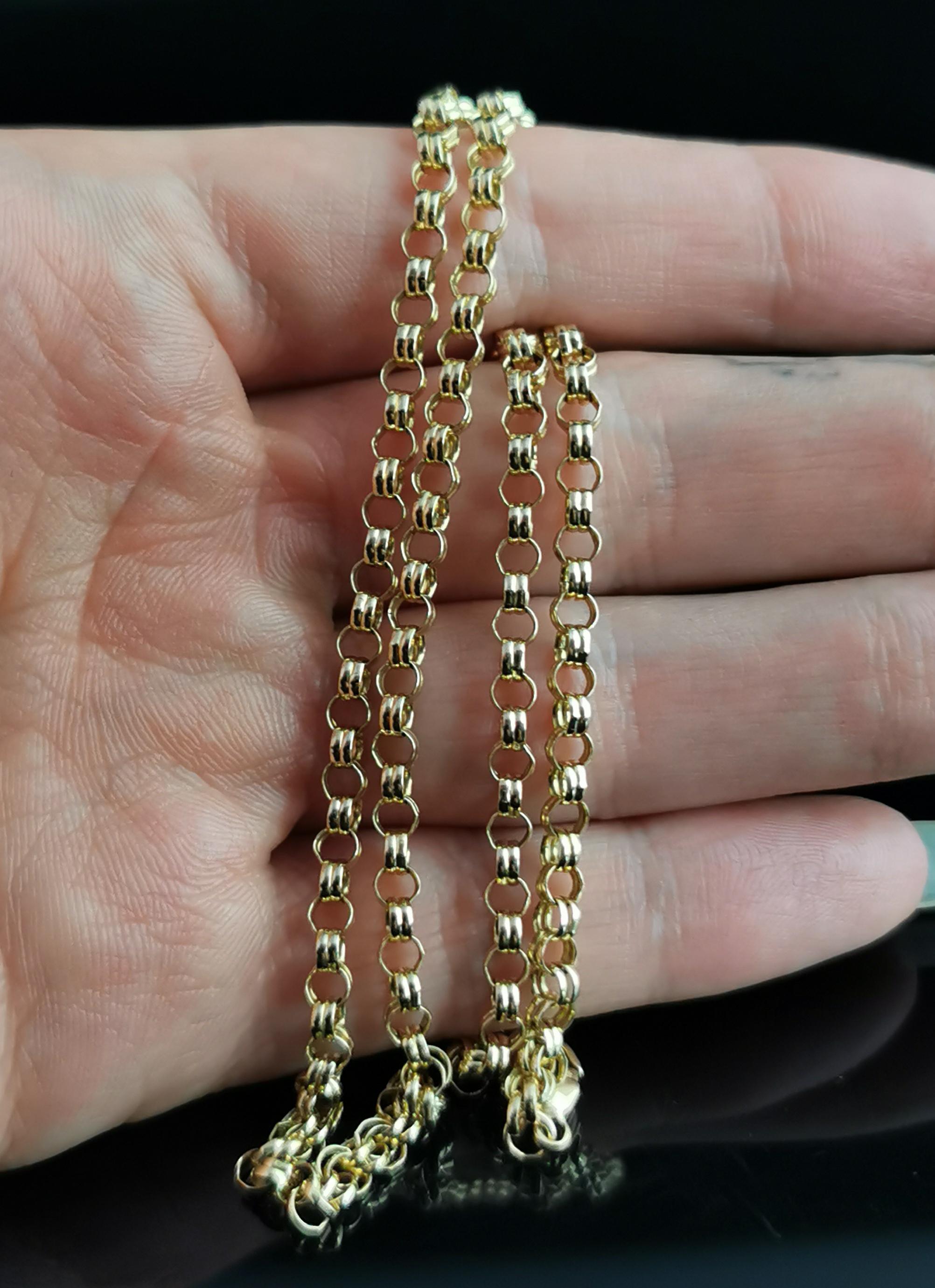 Vintage 9k Yellow Gold Rolo Link Chain Necklace, C1990s For Sale at 1stDibs
