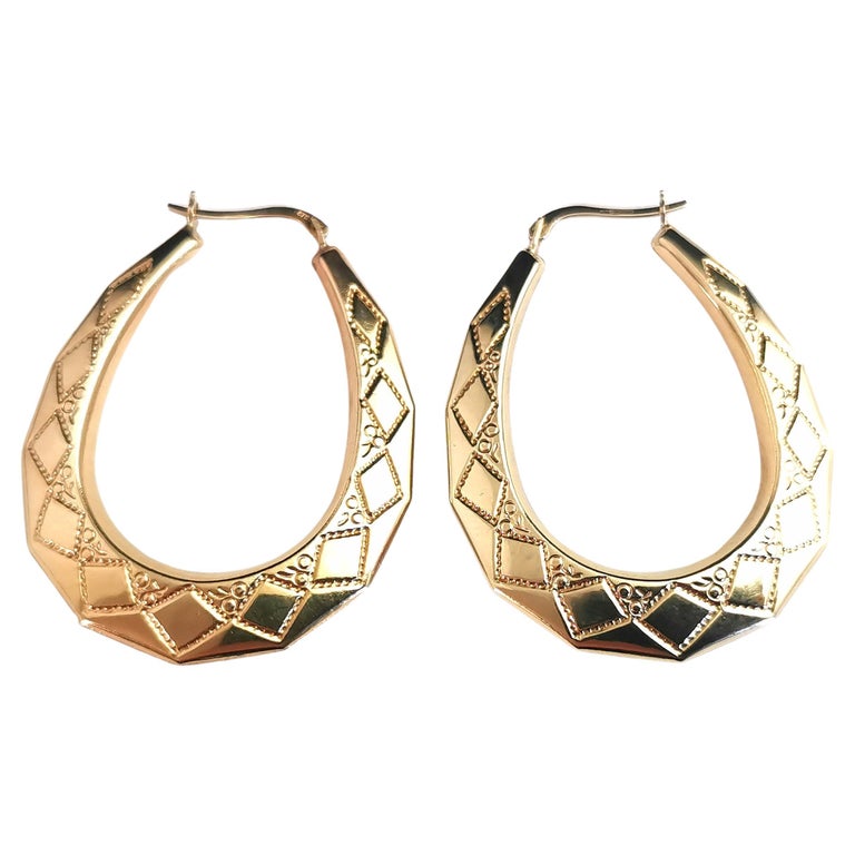 Vintage 9kt Gold Hoop Earrings, Large Hoops, 1990s For Sale at 1stDibs
