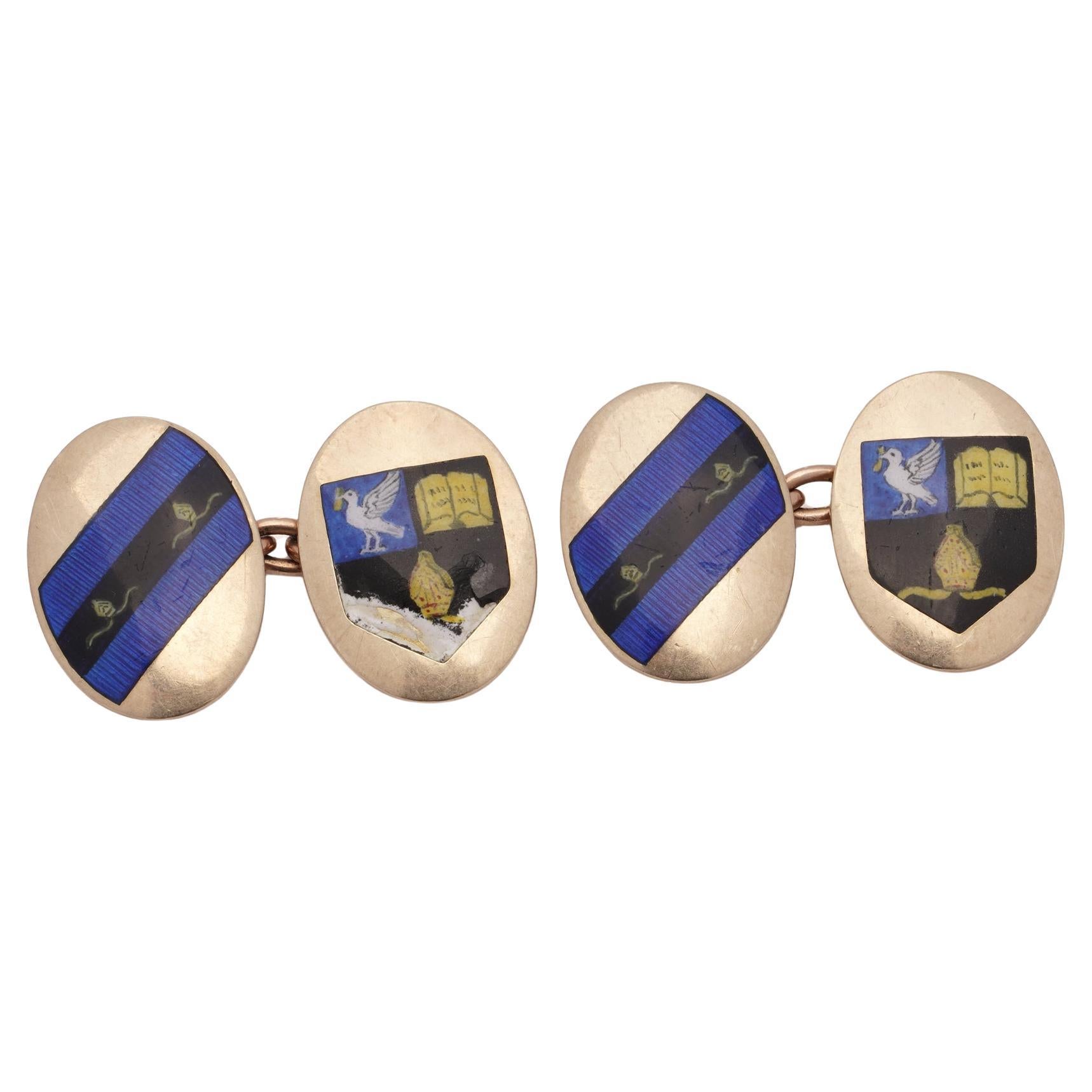 Vintage 1950s Military Interest Cufflinks in Rose Gold and Enamel at ...