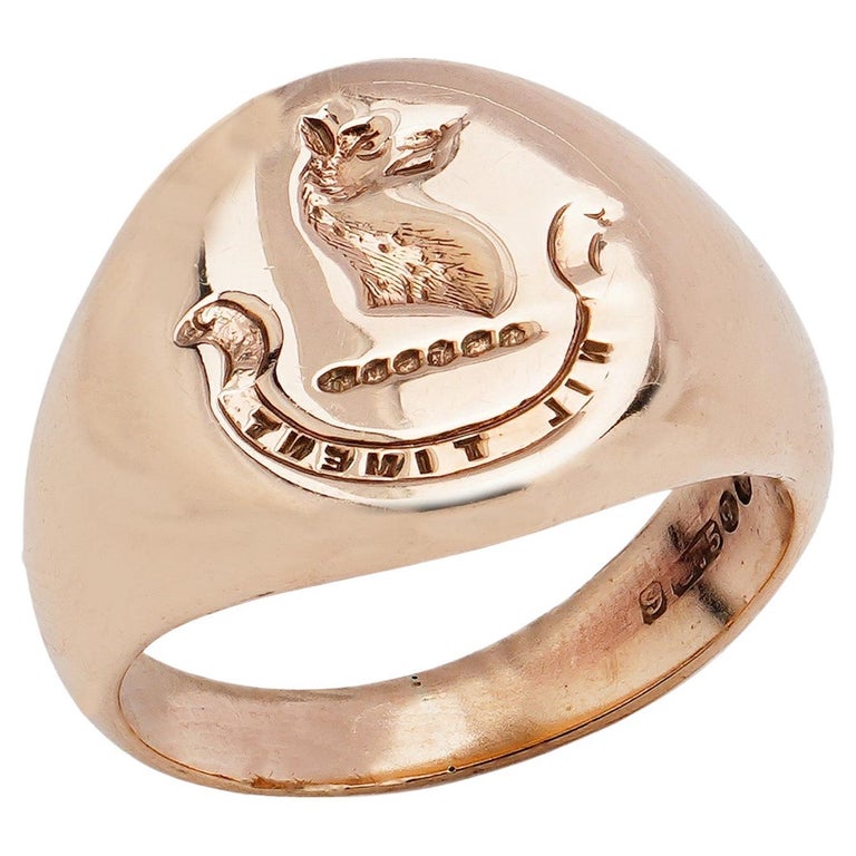 Vintage 9kt. Yellow Gold Signet Ring with a Wolf's Head and Latin ...