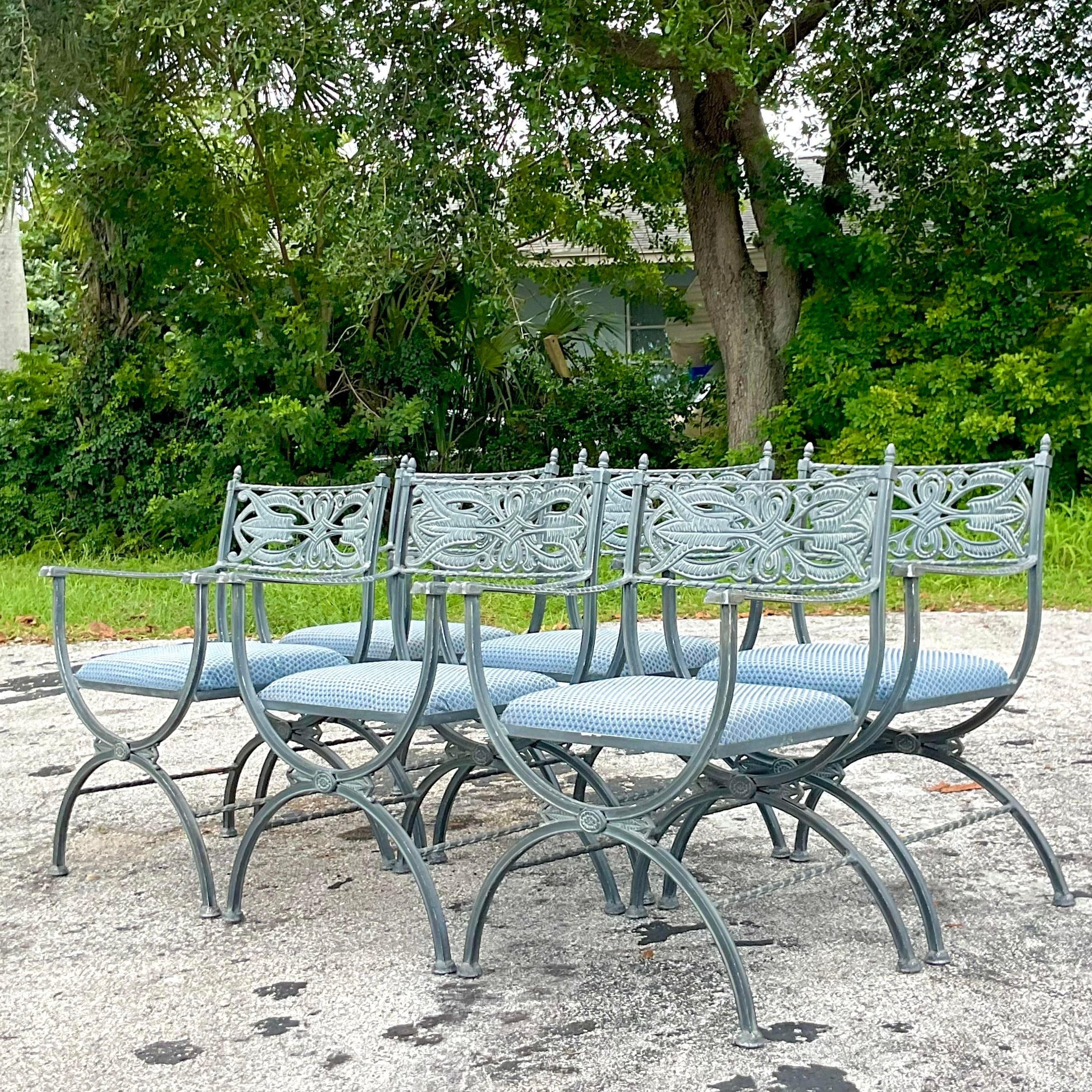 Vintage a Coastal Cast Aluminum Outdoor Dining Chairs - Set of Six For ...