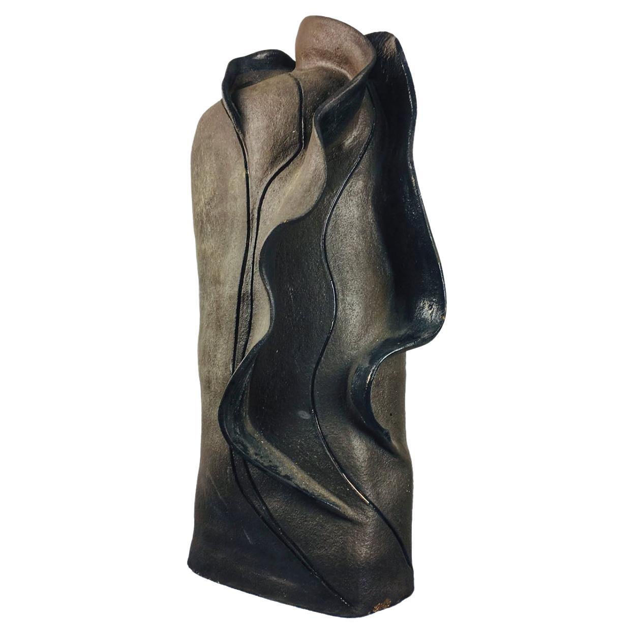 Vintage Abstract Black Glazed Ceramic Vase For Sale at 1stDibs