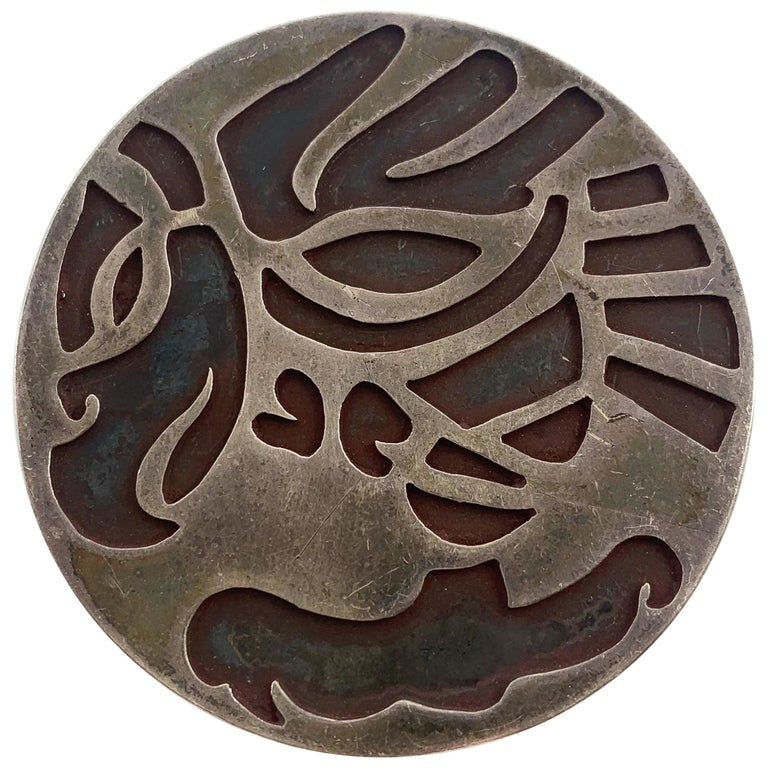 Vintage Abstract Design Silver Pendant For Sale at 1stDibs