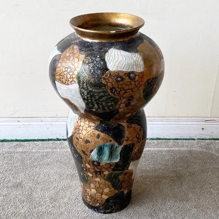 Vintage Abstract Sculpted Ceramic Floor Vase For Sale at 1stDibs
