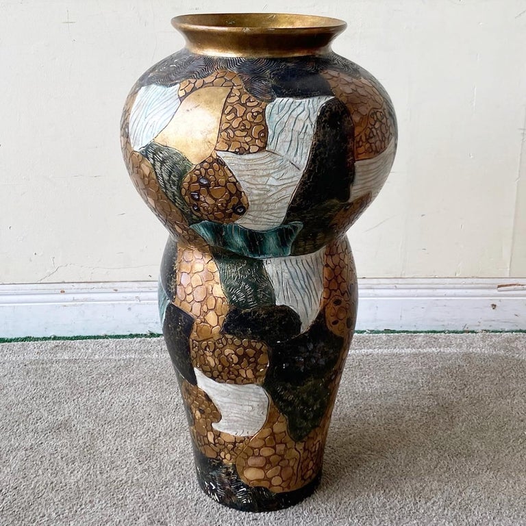Vintage Abstract Sculpted Ceramic Floor Vase For Sale at 1stDibs