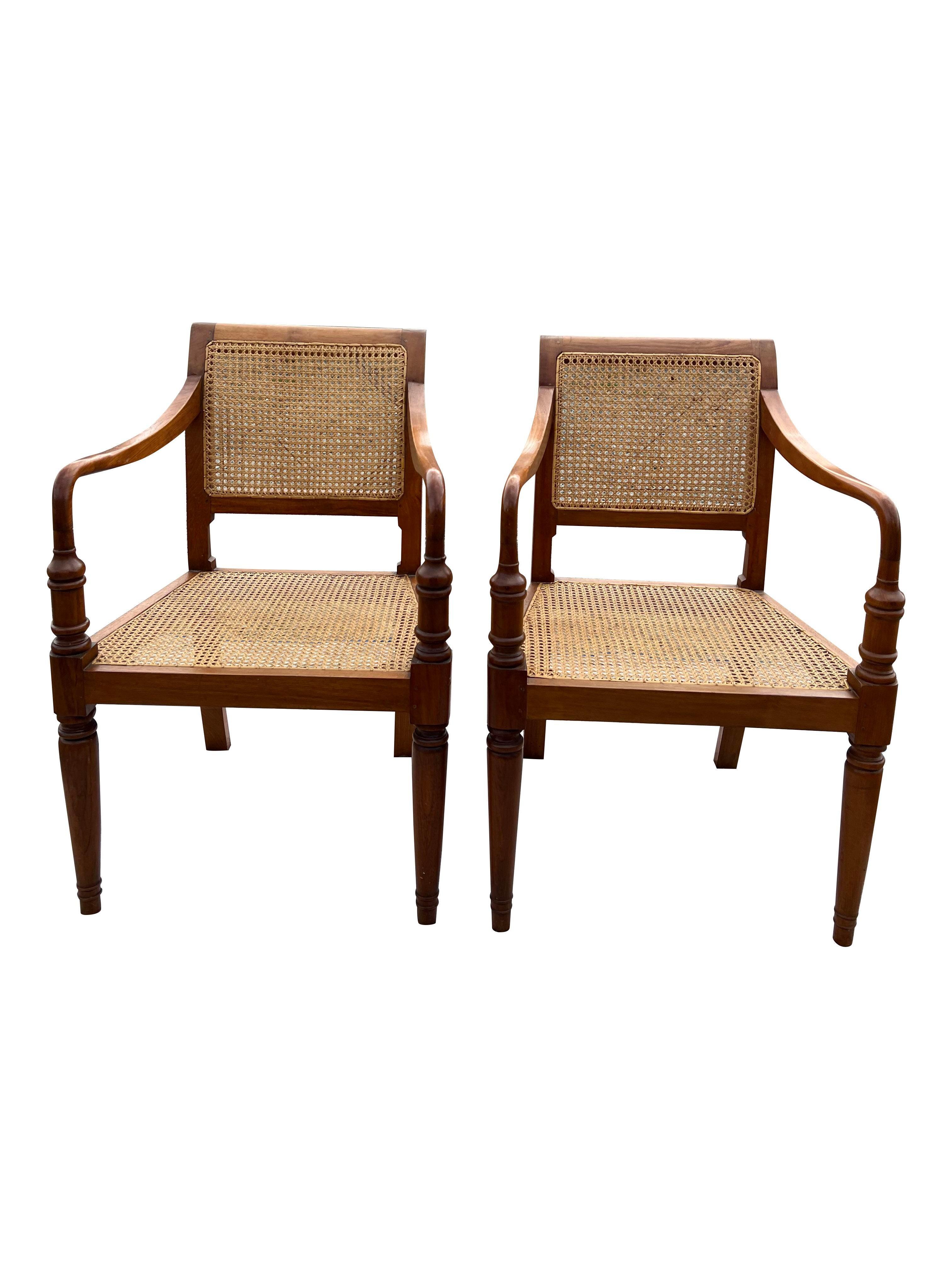 Vintage Accent Side Arm Chairs in Cane and Wood. Traditional Style ...