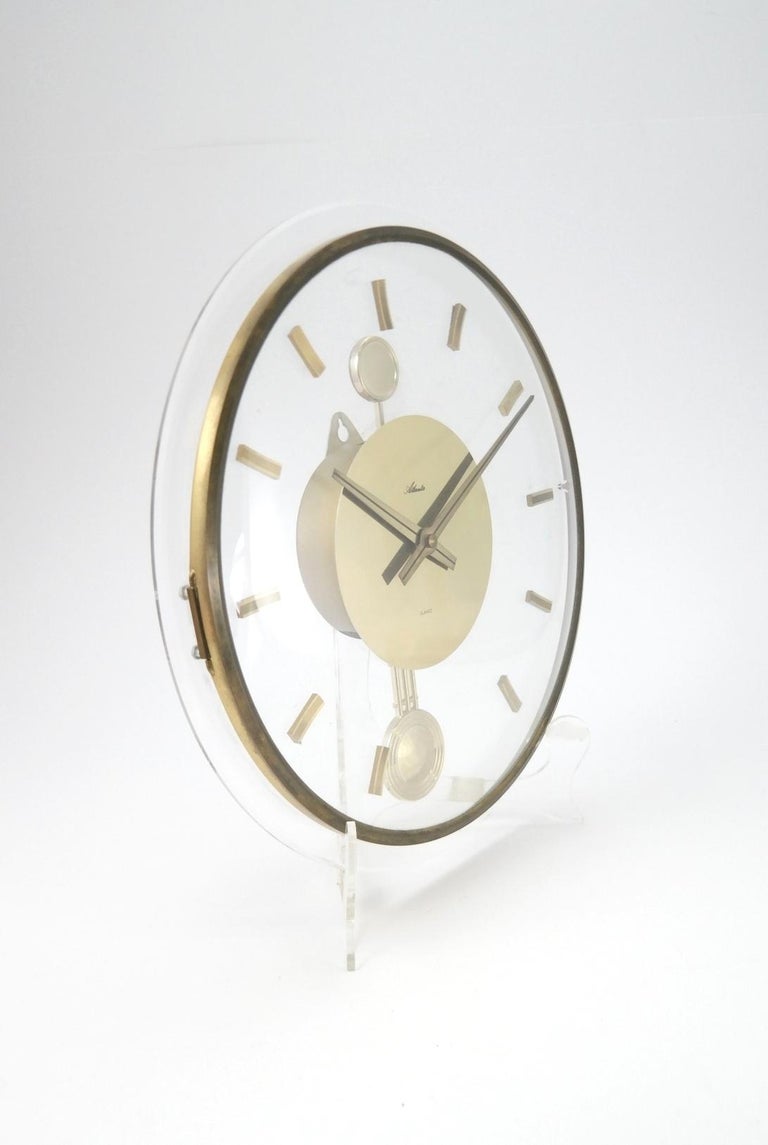 Vintage Acrylic and Brass Wall Clock, 1960s at 1stDibs