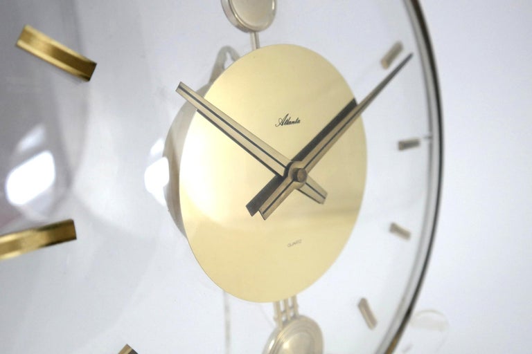 Vintage Acrylic and Brass Wall Clock, 1960s at 1stDibs