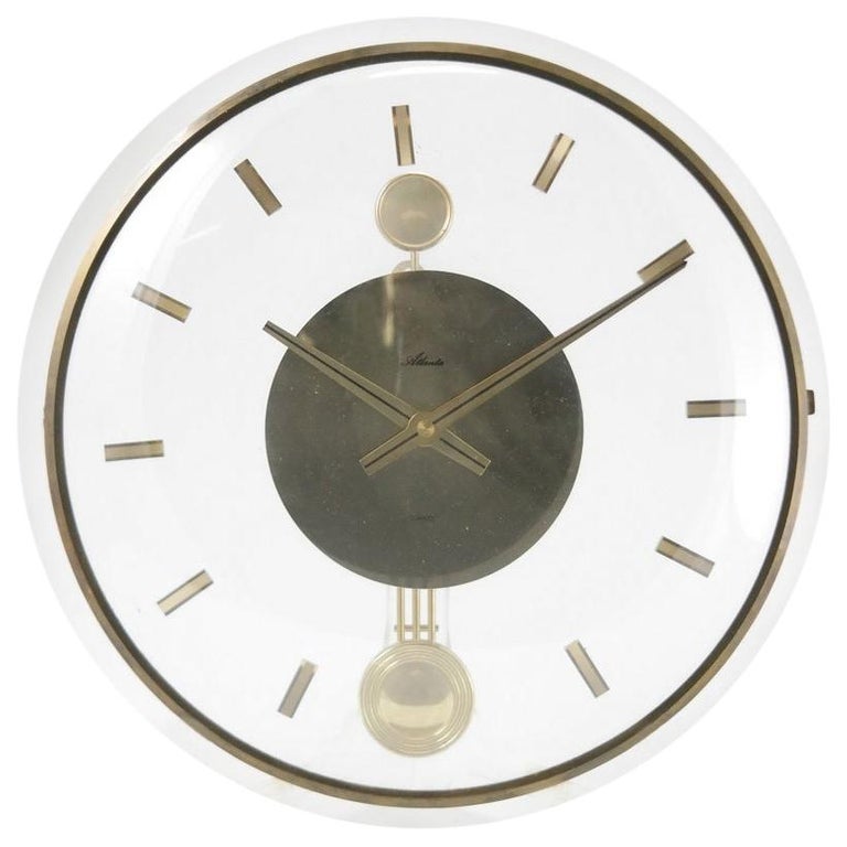 Vintage Acrylic and Brass Wall Clock, 1960s at 1stDibs