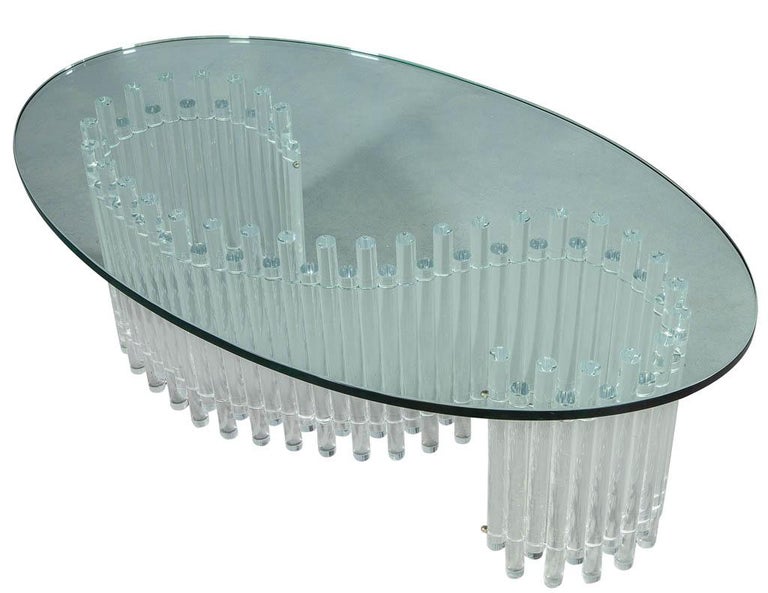 Vintage Acrylic Tambour Style Oval Cocktail Table at 1stDibs