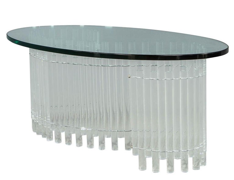 Vintage Acrylic Tambour Style Oval Cocktail Table at 1stDibs