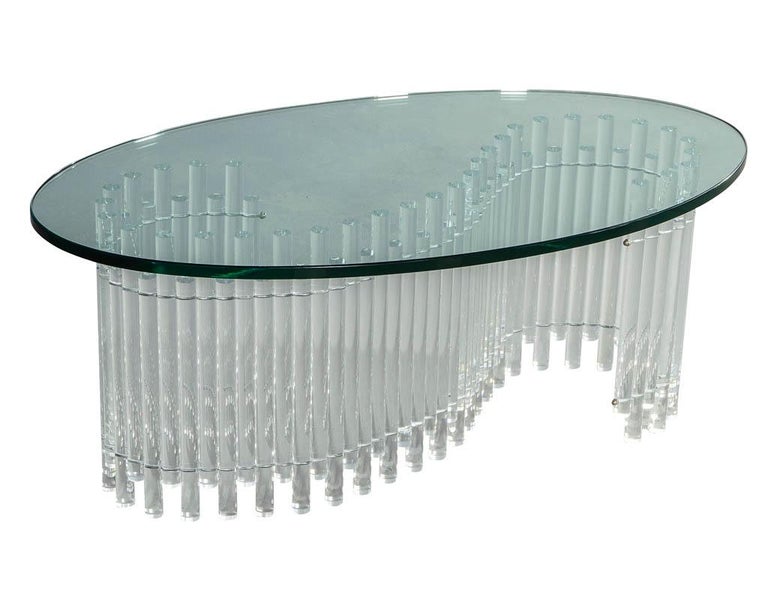 Vintage Acrylic Tambour Style Oval Cocktail Table at 1stDibs
