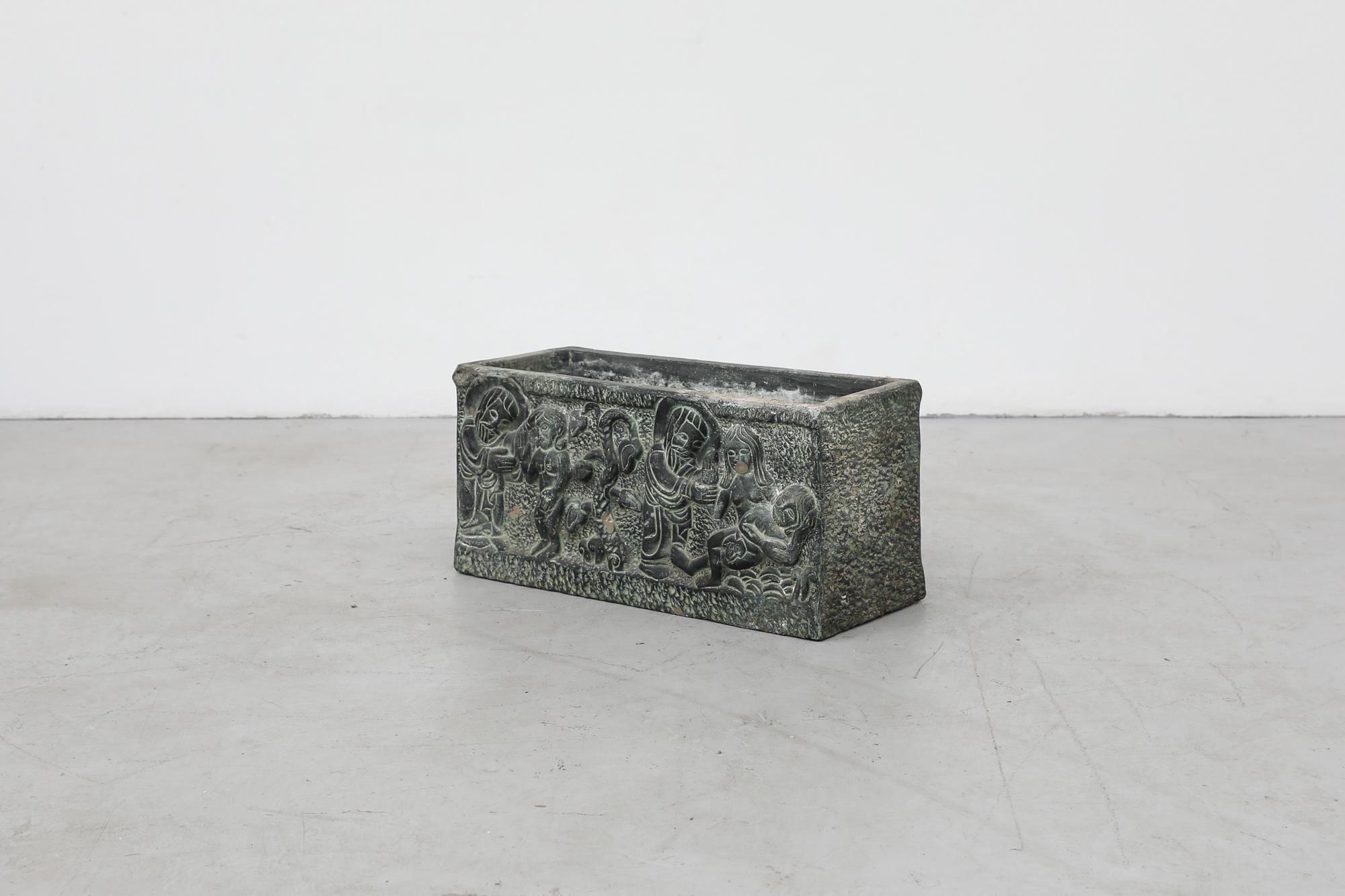 Vintage Adam and Eve Green Motif Engraved Ceramic Planter Box For Sale ...