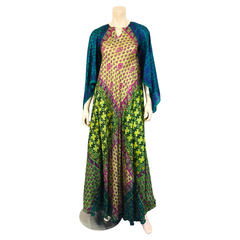 Vintage Adini Style Patchwork Silk Scarf Kimono Sleeve Caftan Maxi ...