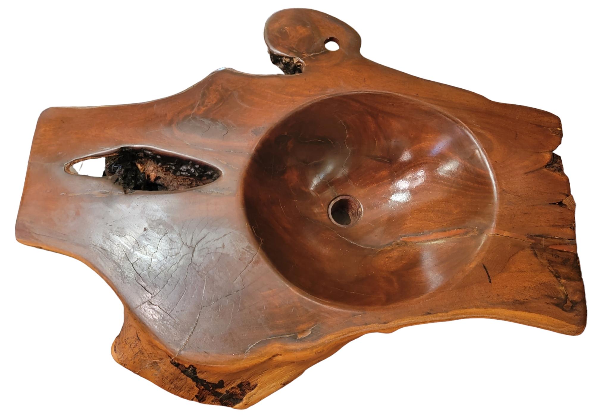 Vintage Adirondack Burl Wood Slab Free form Sink For Sale at 1stDibs
