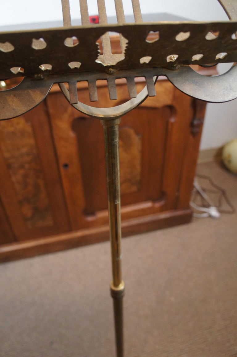 Vintage Adjustable Brass Music Sheet Floor Stand Harp Lyre Footed For ...