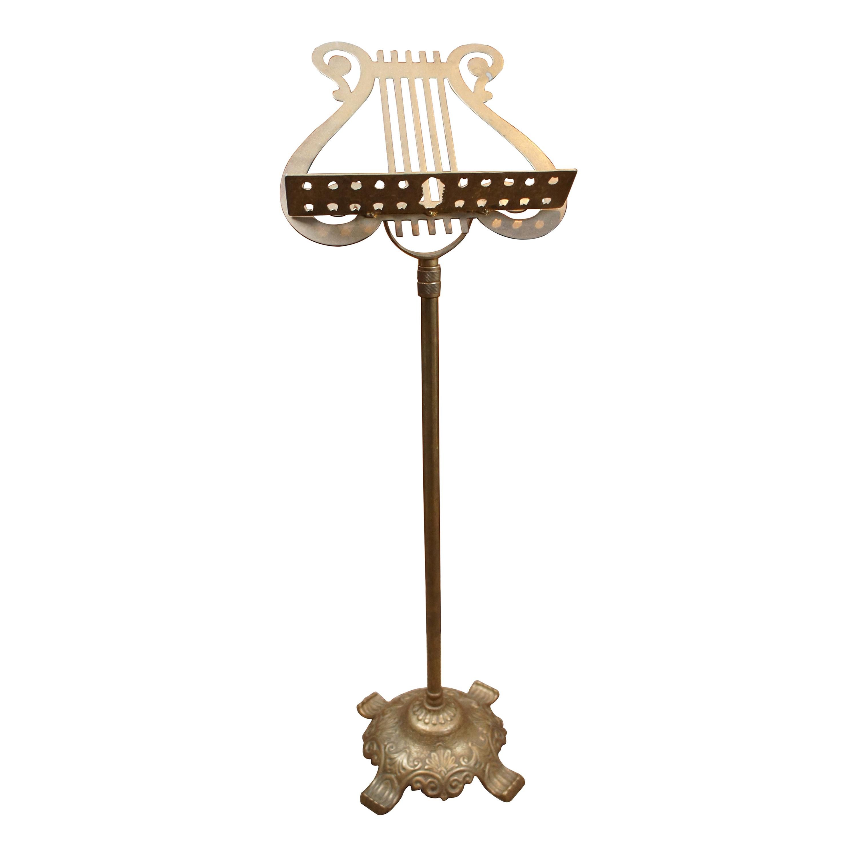 Vintage Adjustable Brass Music Sheet Floor Stand Harp Lyre Footed For ...