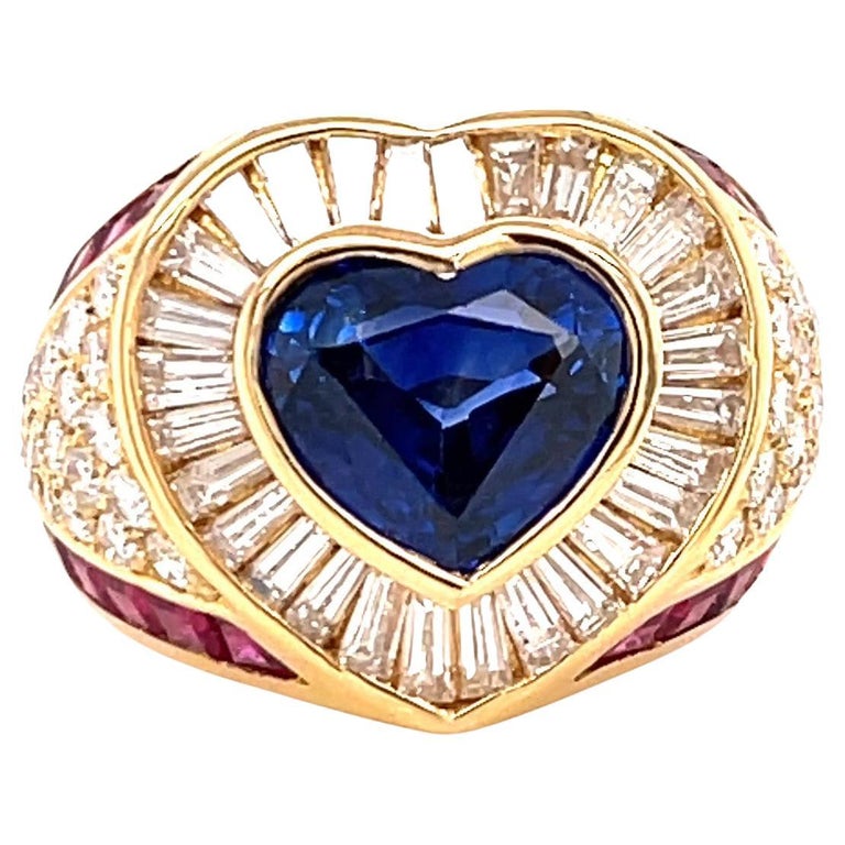 Vintage Adler Sapphire Ruby Diamond 18 Karat Gold Heart Ring For Sale ...