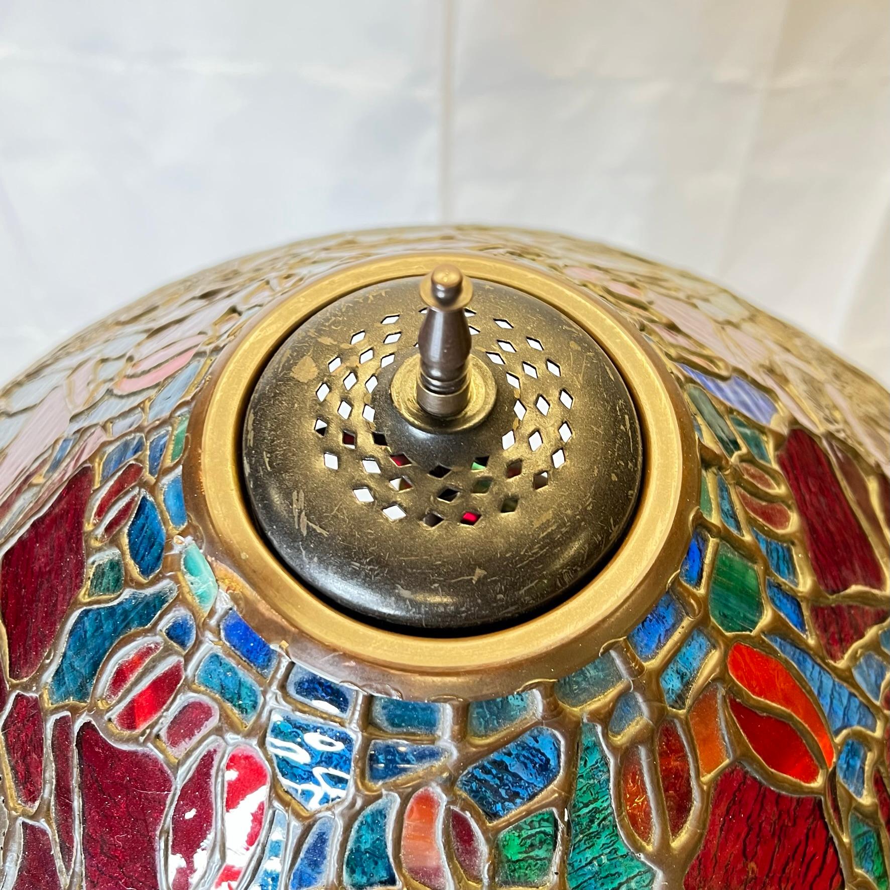 Vintage Aesthetic Leaded Glass and Champleve Bronze Floor Lamp For Sale ...