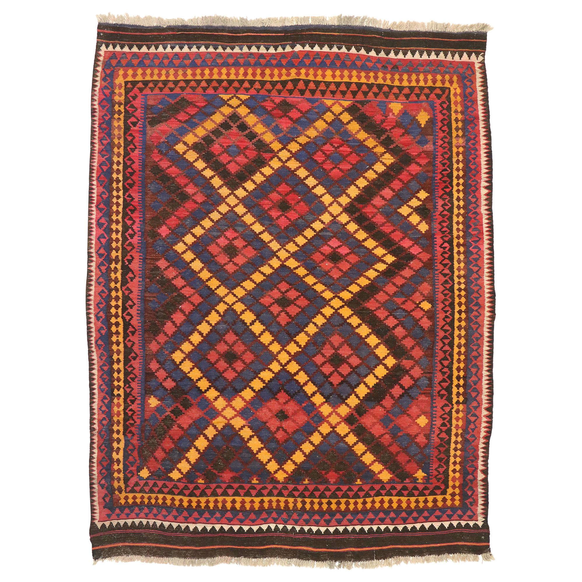 Modern Afghan Kilim Style Rug with Colored Stripes on Beige Field For ...