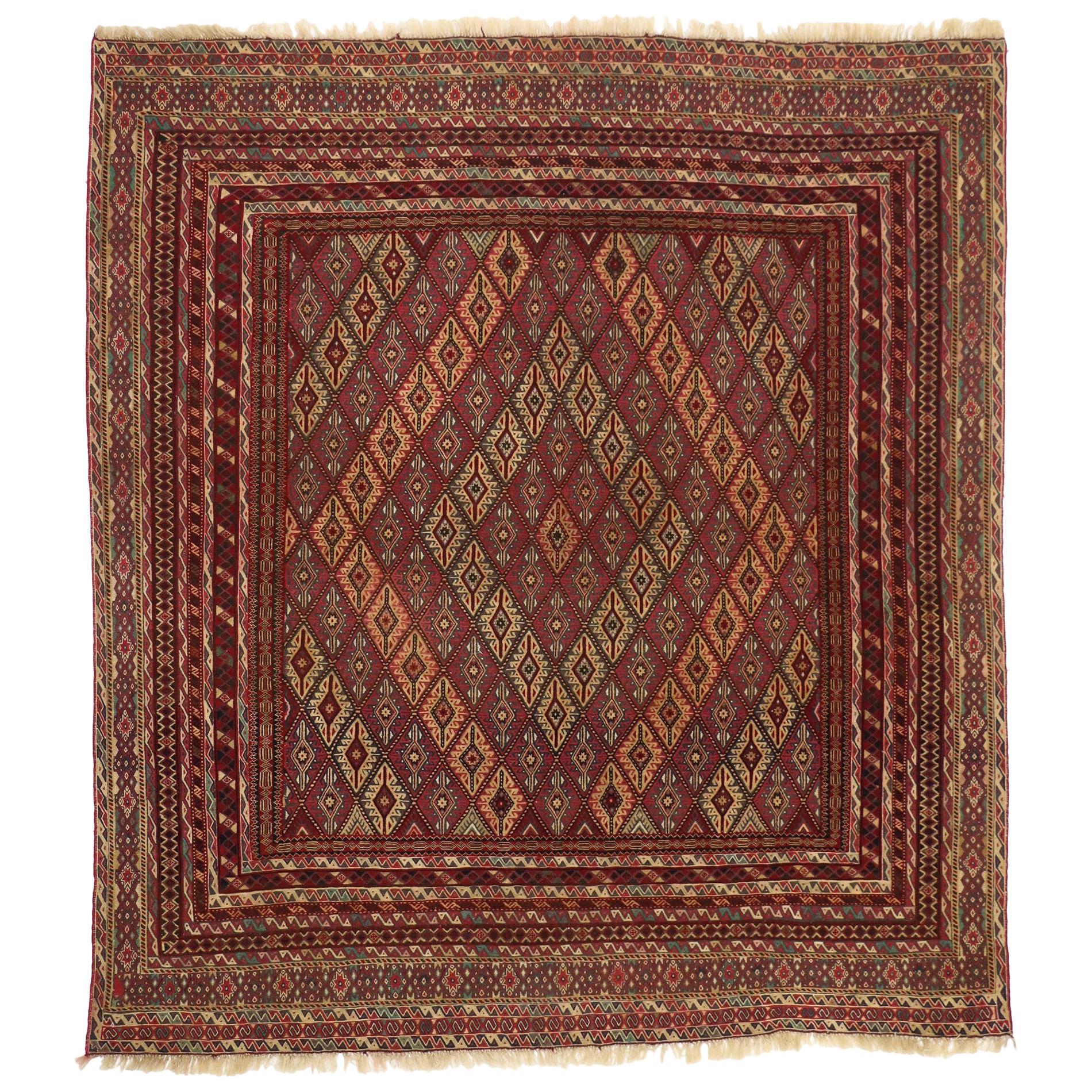 Vintage Afghan Mashwani Kilim Rug with Nomadic Tribal Style at 1stDibs