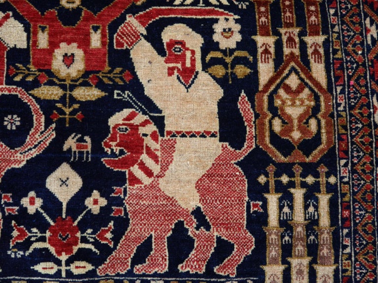 Vintage Afghan War Rug with Figural Pictorial Lions Elephants Warriors ...