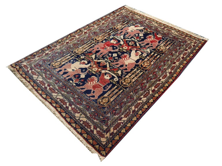 Vintage Afghan War Rug with Figural Pictorial Lions Elephants Warriors ...