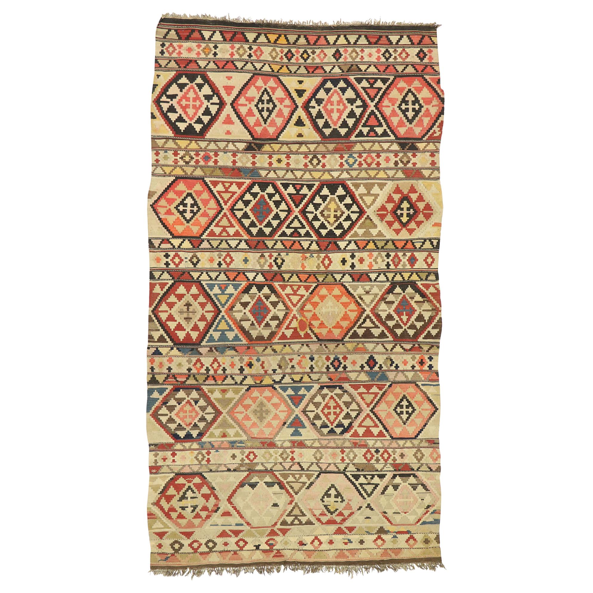 Vintage Afghani Kilim Rug with Modern Boho Chic Southwestern Aztec ...