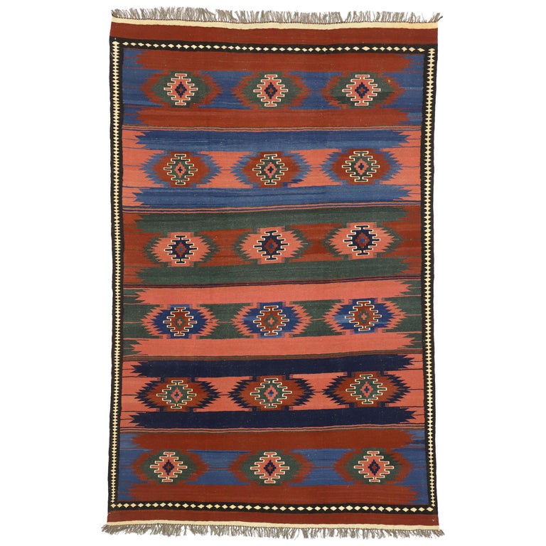 Vintage Afghani Kilim Rug with Southwestern Navajo Native American ...