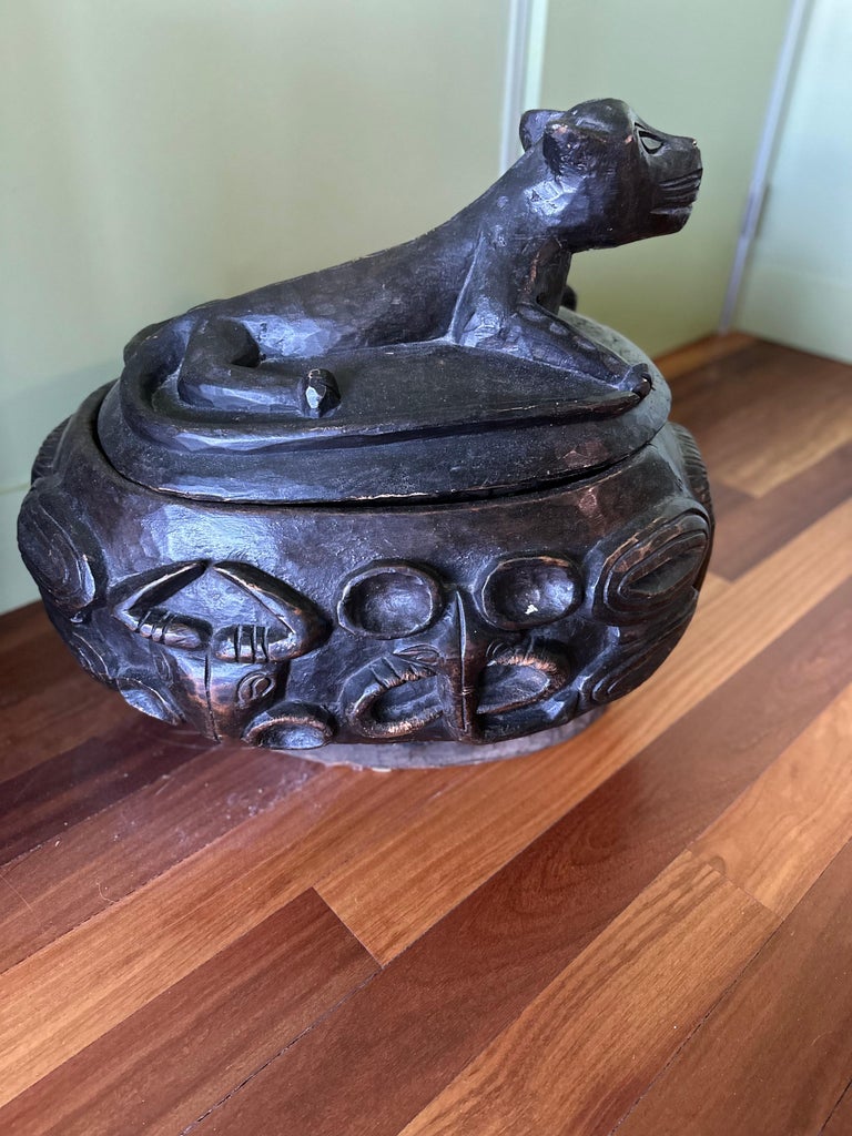 Vintage African Dogon Carved Storage Bin with Figural Lid For Sale at ...