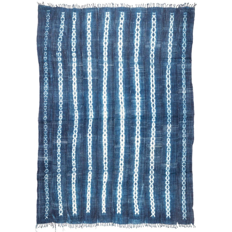 Vintage African Indigo Blue and White Cotton Wrap Blanket For Sale at ...