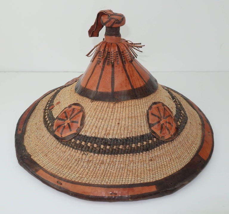 Vintage African Straw and Leather Pagoda Style Hat at 1stDibs | african ...