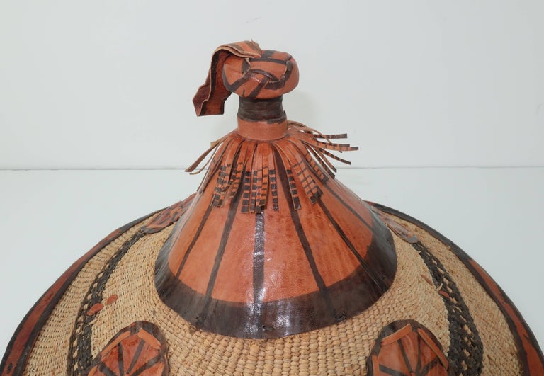 Vintage African Straw and Leather Pagoda Style Hat at 1stDibs | african ...