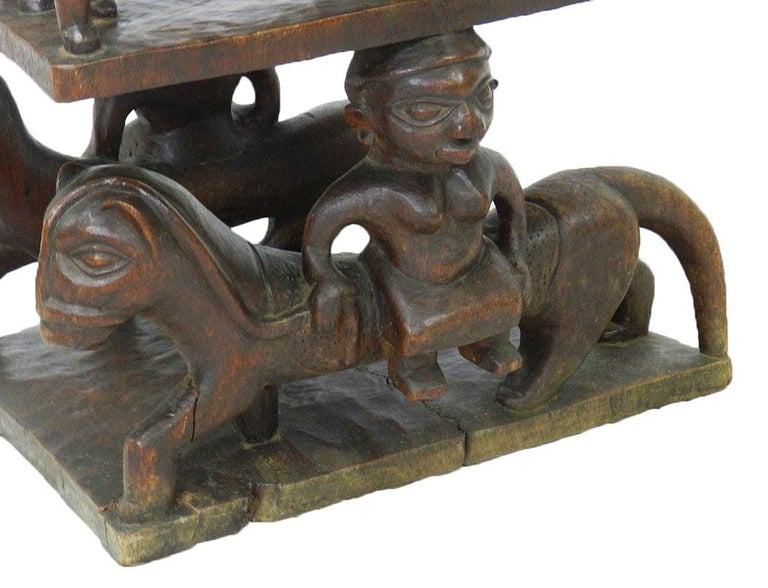 Vintage African Table Carved Wood with Animals, Early 20th Century at ...
