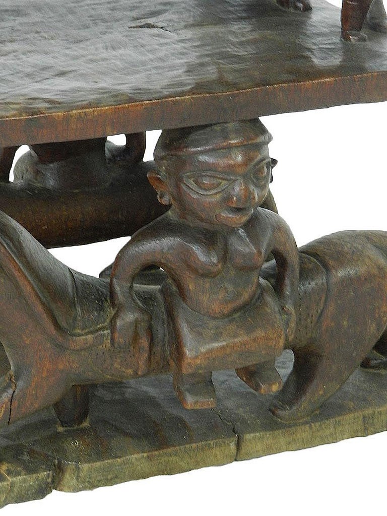 Vintage African Table Carved Wood with Animals, Early 20th Century at ...