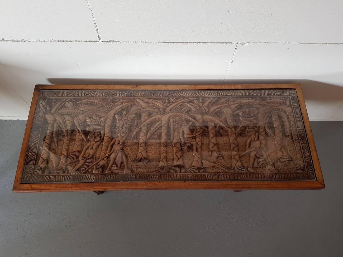 Vintage African Teak Coffee or Sofa Table with Carved Top at 1stDibs ...