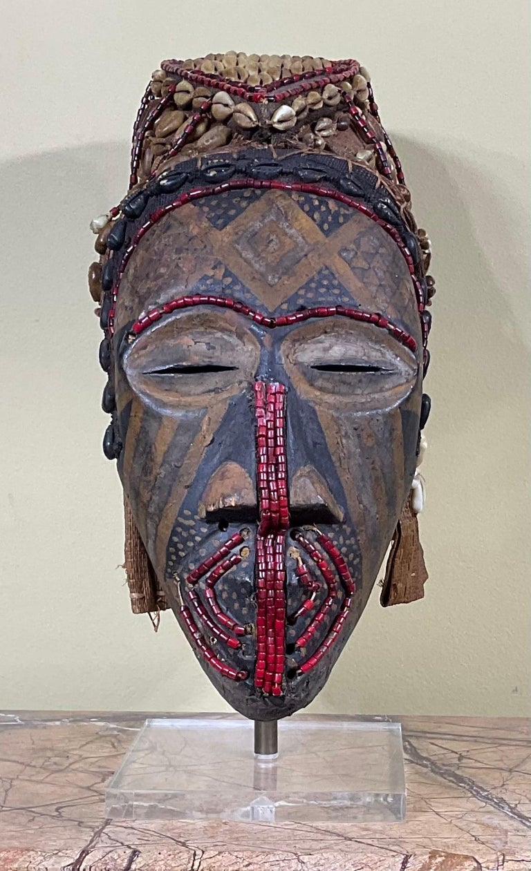 Vintage African Wood and Shell Mask at 1stDibs
