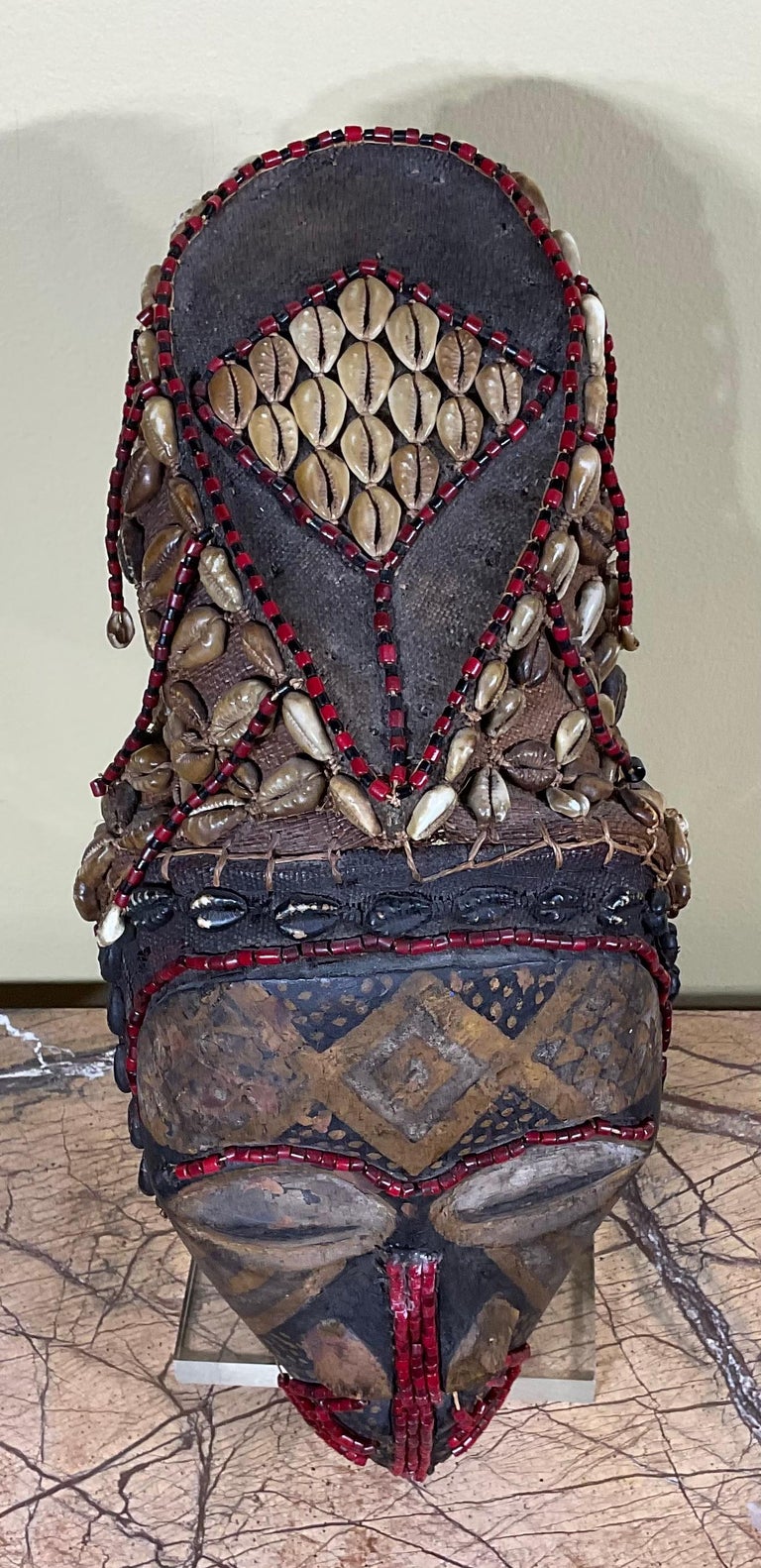Vintage African Wood and Shell Mask at 1stDibs