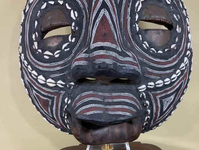 Vintage African Wood and Shell Mask For Sale at 1stDibs