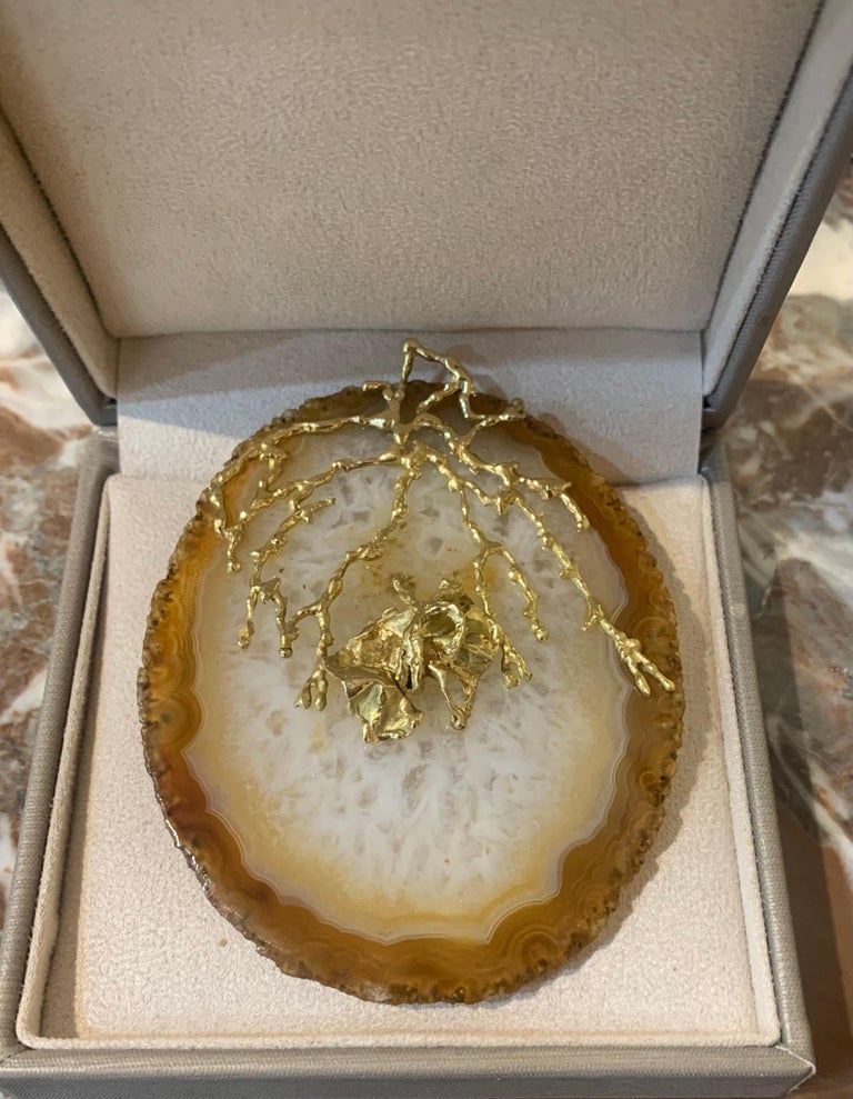 Vintage Agate 18K Yellow Gold Pendant For Sale at 1stDibs