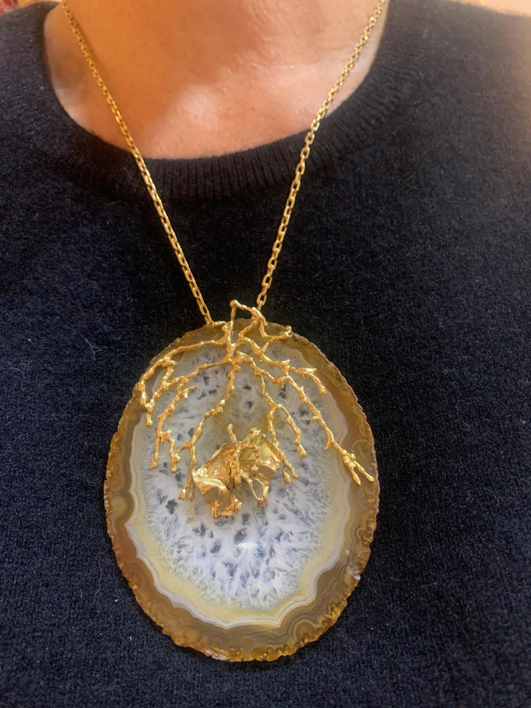 Vintage Agate 18K Yellow Gold Pendant For Sale at 1stDibs
