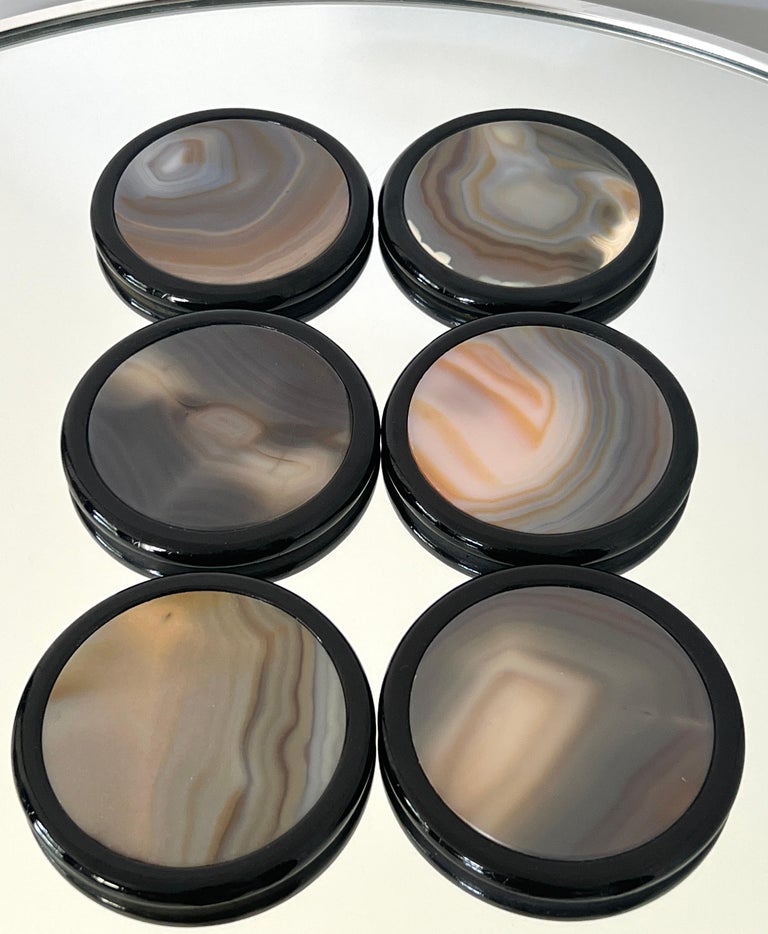 Vintage Agate Stone Coaster Set with Black Lacquered Box, circa 1970s ...