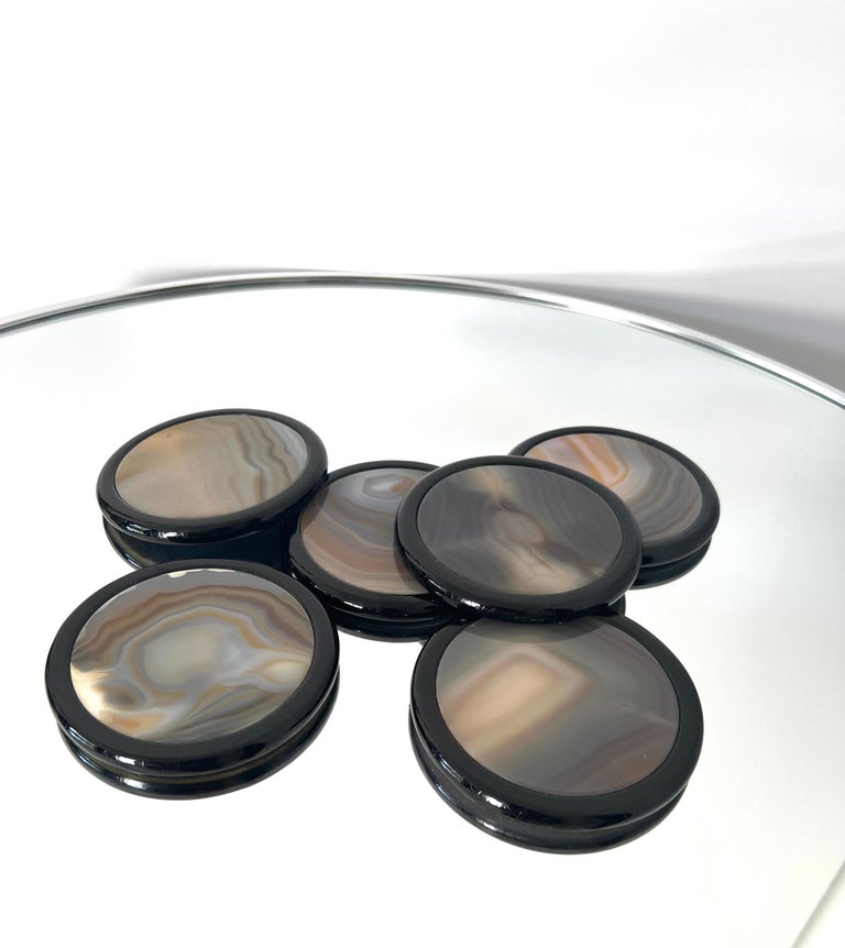Vintage Agate Stone Coaster Set with Black Lacquered Box, circa 1970s ...