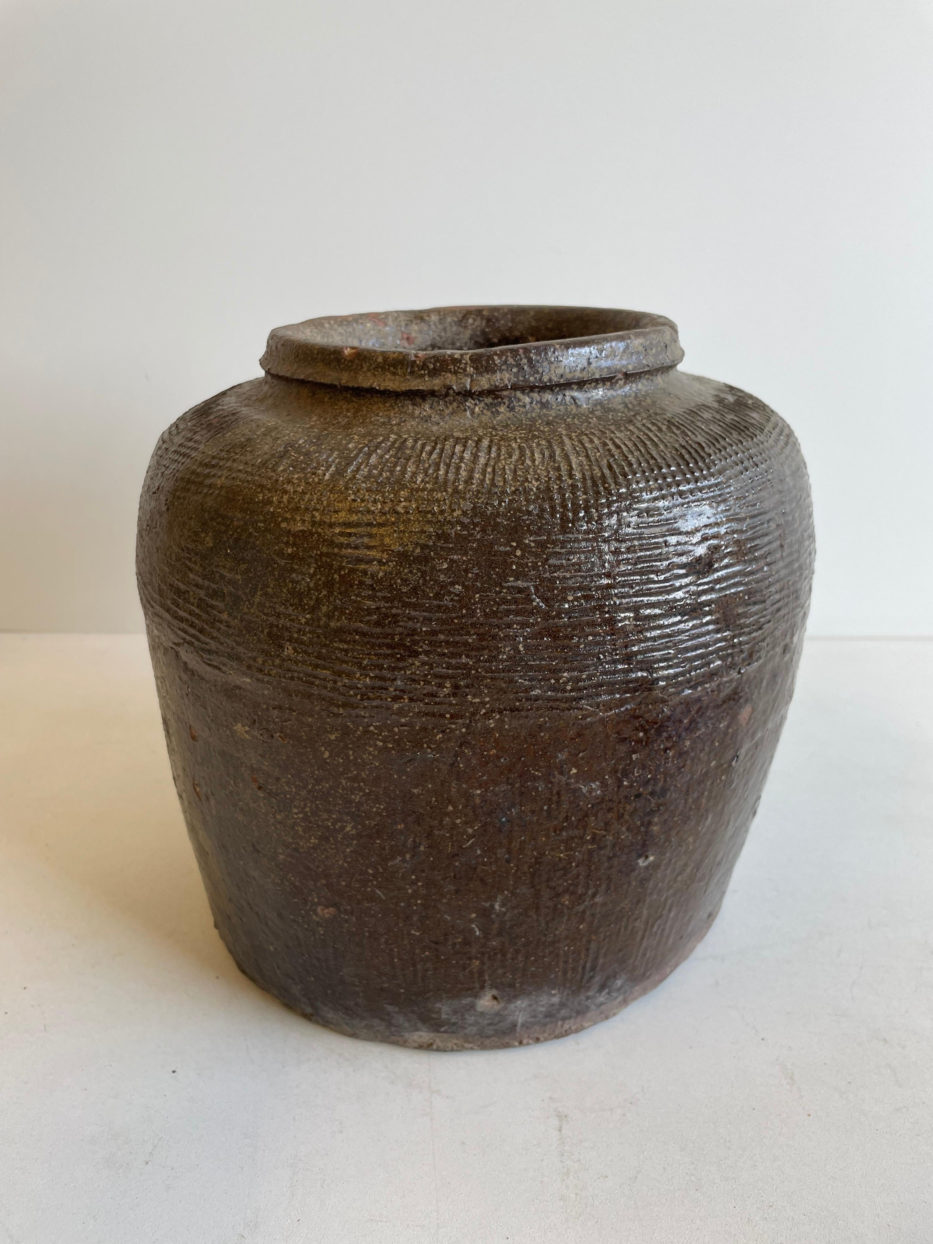 Vintage Aged Olive Green Glazed Pottery at 1stDibs