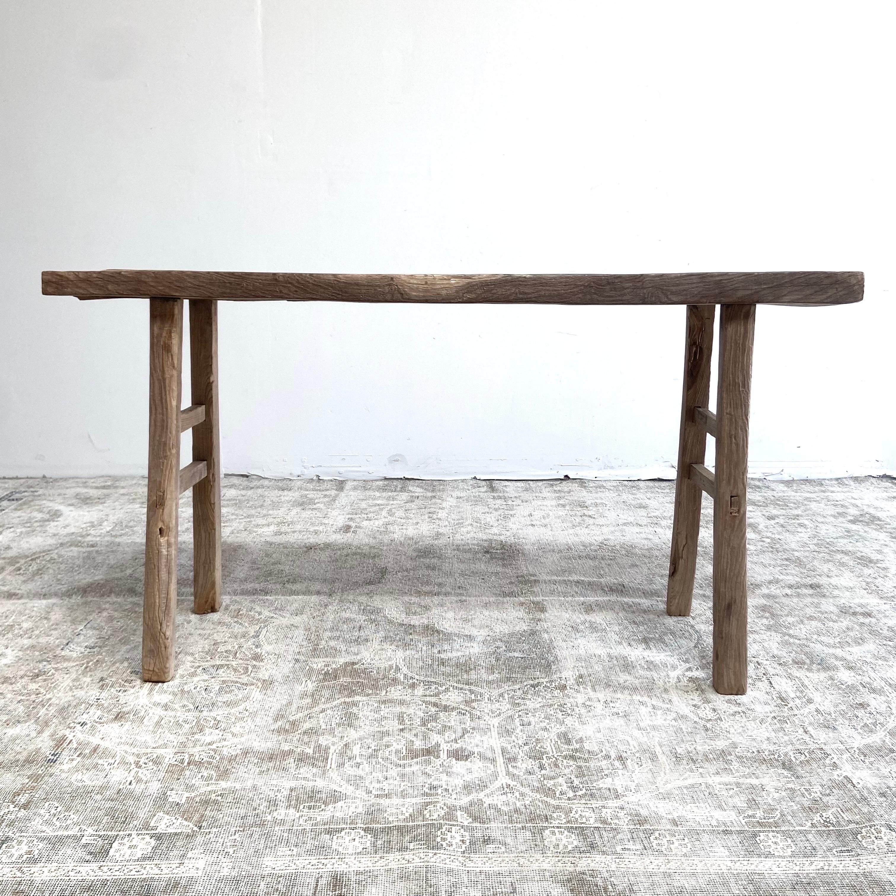 Vintage Aged Patina Elm Wood Console Table For Sale at 1stDibs