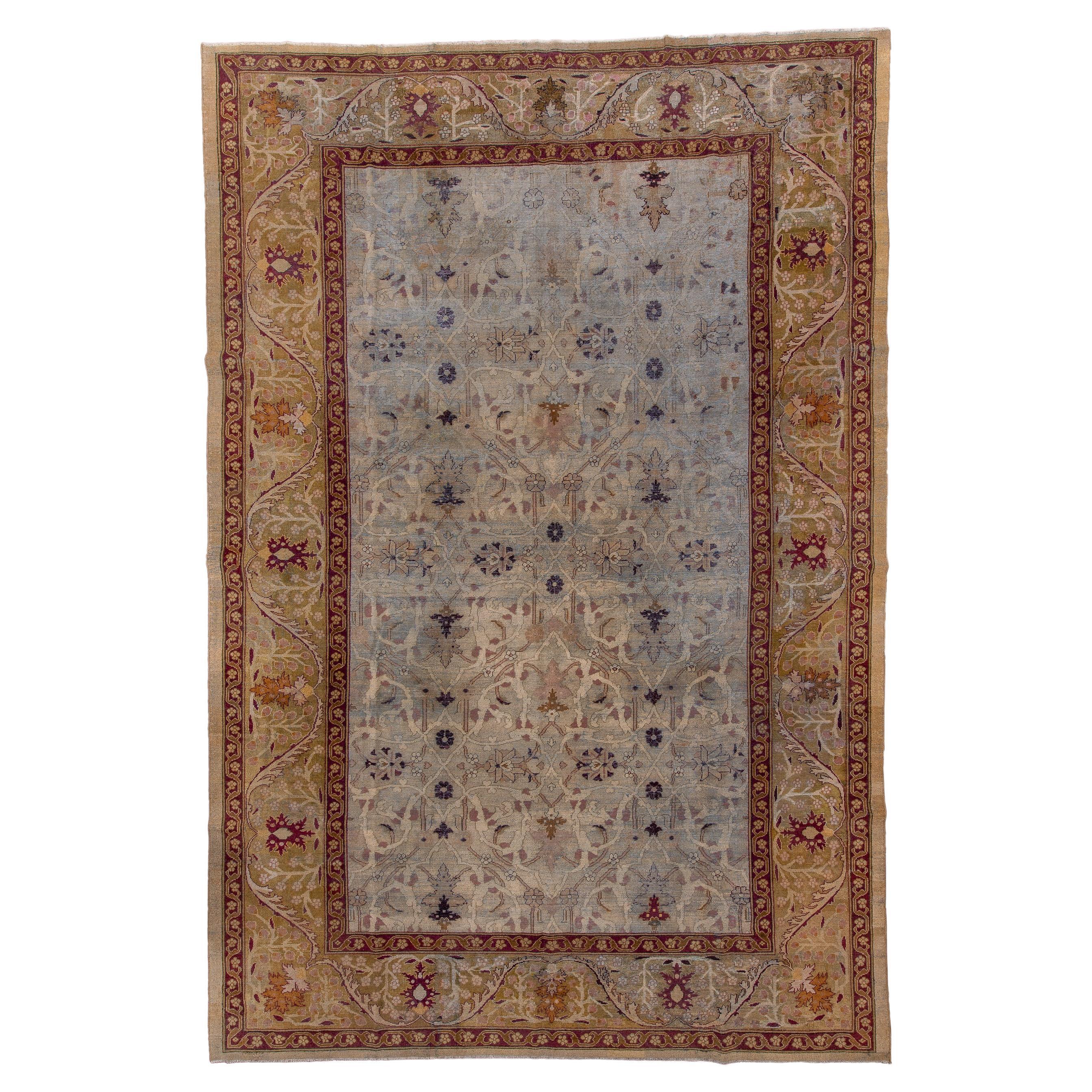Vintage Agra Rug with Light Colored Field and Rust Border For Sale at ...